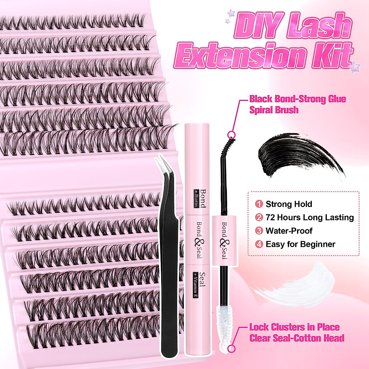 Natural Lash Extension Kit DIY Cluster Eyelash Extension Kit Individual Lashes with Lash Bond and Seal 10-18MM Lash Clusters by HeyAlice (40P, 240PCS, 10-18MM)