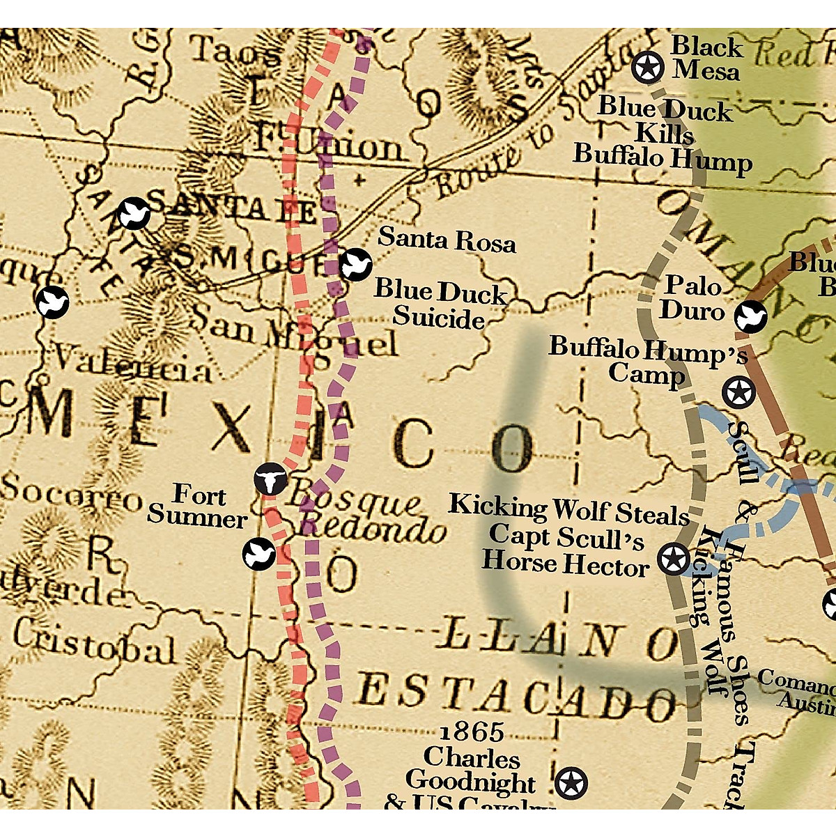 1881 Lonesome Dove/Comanche Moon Wars & Great Cattle Trails Map 2nd Ed. 26"W x 34" H