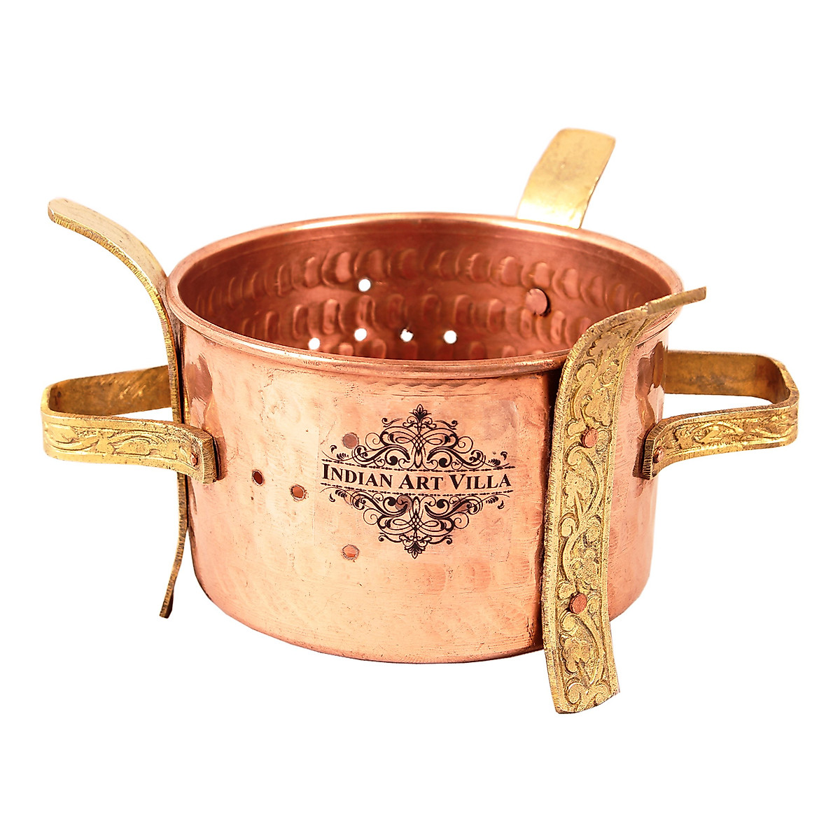 Indian Art Villa Pure Copper Angithi/Sigdi with Brass Handles & Stand, Food Warmer for Home, Hotel & Restaurant, Width- 4.5 inches