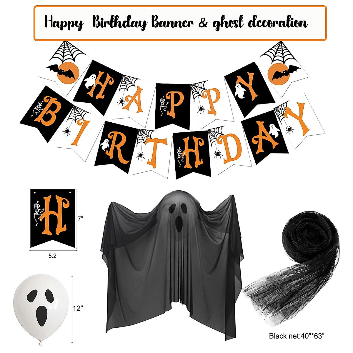 Halloween Birthday Decorations Party Supplies, Halloween Themed Happy Birthday Banner, Halloween Foil Fringe Curtains, Halloween Paper Fans Paper Lanterns, Halloween Birthday Party Photo Backdrop