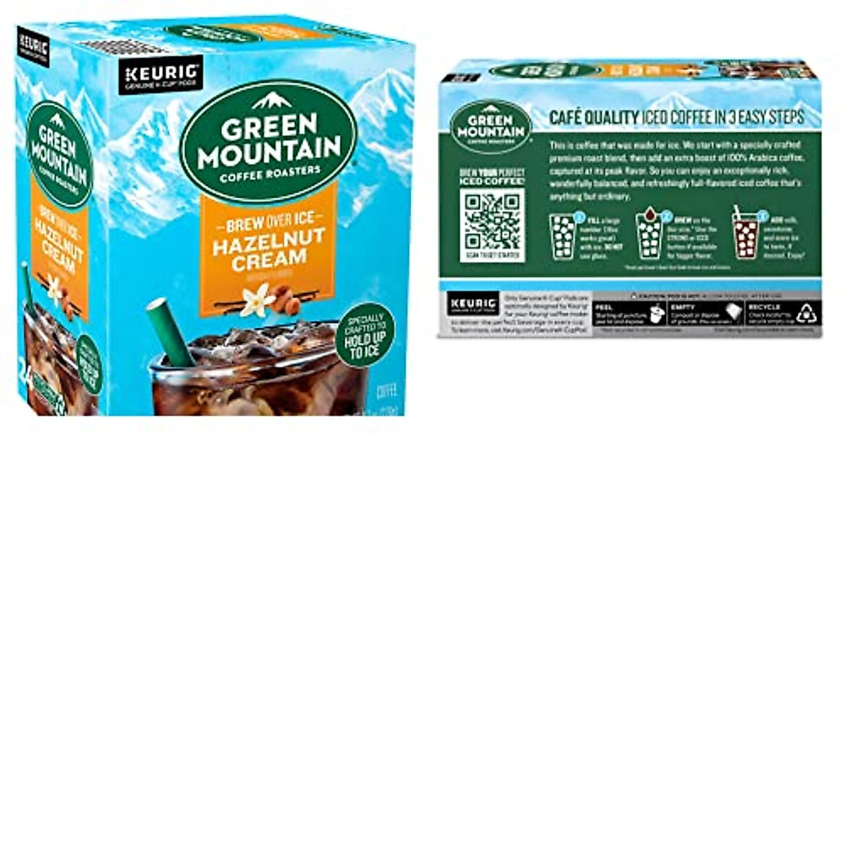 Bulk Coffee Green Mountain Coffee Roasters Brew Over Ice Hazelnut Cream Flavored Iced Coffee - Pack of 1 Box- 24 K Cups Total - For Use in Keurig Coffee Makers