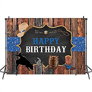 Mocsicka Western Cowboy Theme Backdrop Rustic Wood Cowboy Rodeo Photography Background Vinyl Wild West Cowboy Happy Birthday Party Decorations Photo Booth (7x5ft)