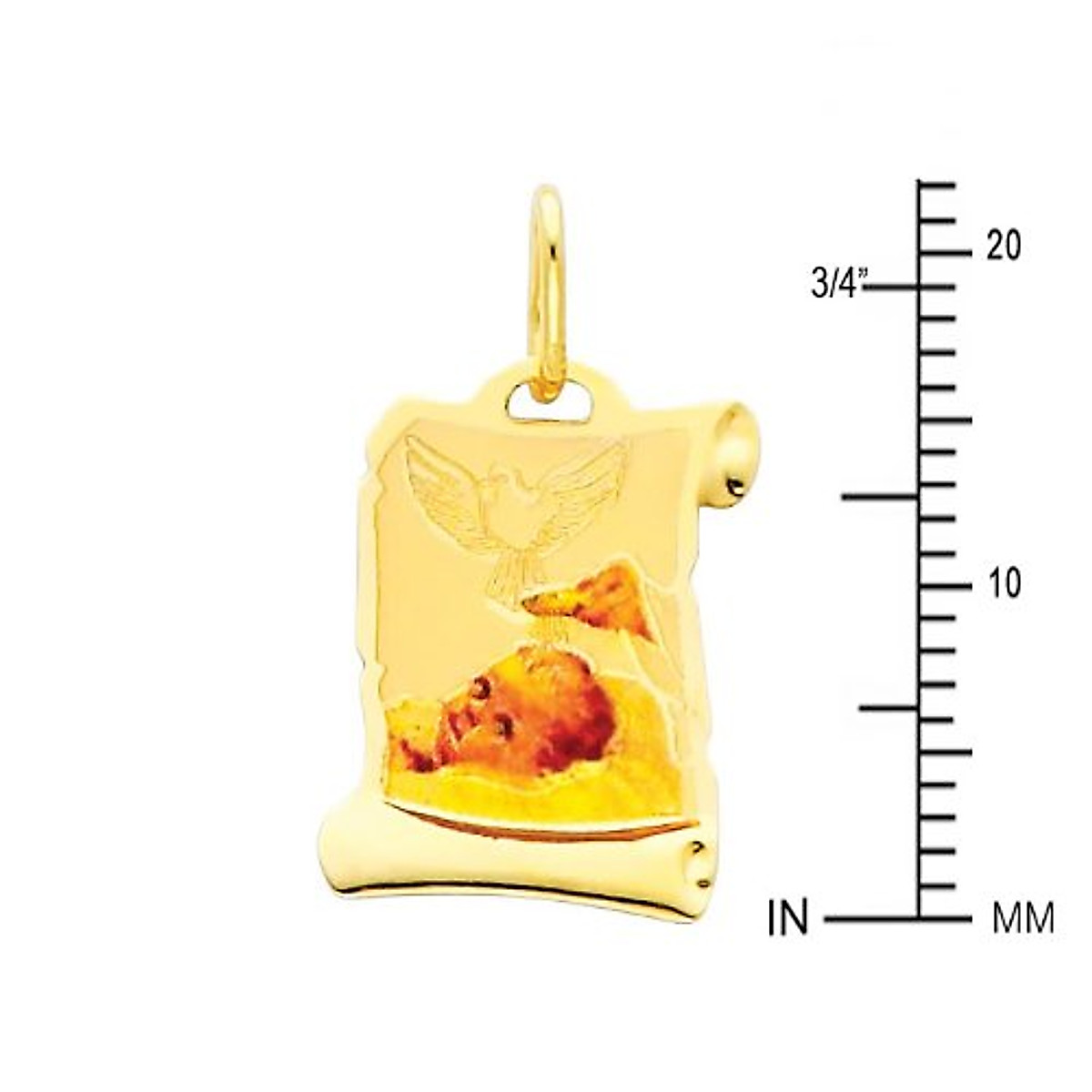 14k REAL Yellow Gold Religious Baptism Enamel Picture Charm Pendant (15 x 10 mm)