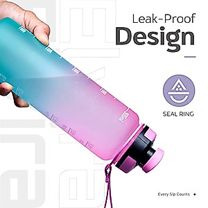 Elvira 32oz Large Water Bottle with Motivational Time Marker & Removable Strainer,Fast Flow BPA Free Non-Toxic for Fitness, Gym and Outdoor Sports-Light Pink/Green Gradient