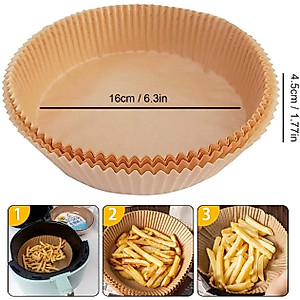 Velaxs Air Fryer Liners Disposable, Cooking Nonstick Filter Inserts Liners, Microwave Frying Pan Parchment Paper, Oil-proof Baking Roasting Food Grade Paper Sheets for Air Fryer 100 pcs 6.3 inch Round
