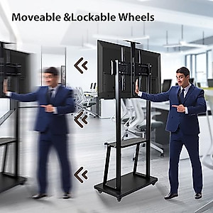 Mobile TV Stand for 32-85inch Flat Curved Screen TV Cart,with Media Shelf Tray,Height Adjustable Heavy Floor TV Stand,Portable TV Stand with Wheels Holds Up to 180lbs,Max VESA 600 * 400mm
