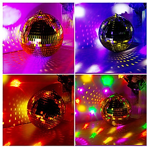 Mirror Disco Ball Decor with Hanging Ring: 8 Inch Large Gold Disco Ball Ornaments - Hanging Party Disco Balls for Party Decorations, 70s Theme Party, DJ, Wedding, Birthday, Christmas