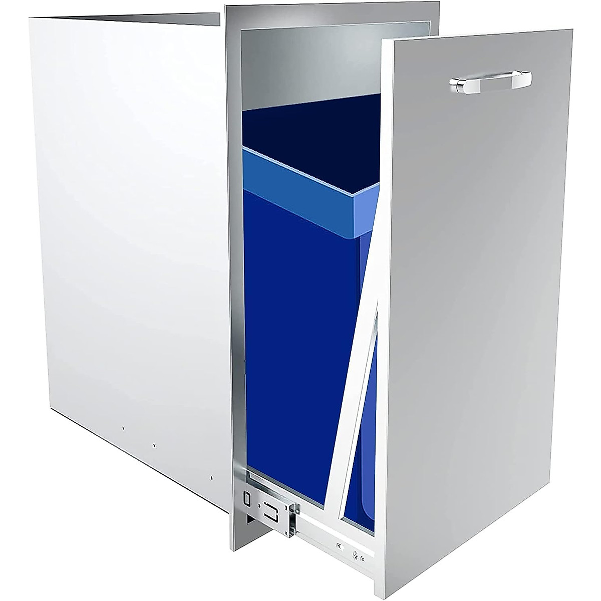 AHLOKI Pull-Out Trash Drawer Built-in Pull-Out Tray Stainless Steel Trash Drawer Storage Trash Bin(10 Gallons)(Not Included) for Outdoor Kitchen BBQ Island (14''Wx27''Hx20''D)