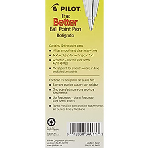 PILOT The Better Ball Point Pen Refillable Ballpoint Stick Pens, Fine Point, Blue Ink, 12-Pack (36011), Dozen Box (0.7mm - Fine)