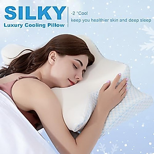 Cool Cervical Neck Pillow for Pain Relief, Ergonomic Contour Side Sleeper Pillow for Adults, Orthopedic Memory Foam Back Stomach Sleepers, 2 in 1 Stomach Sleeping Blue