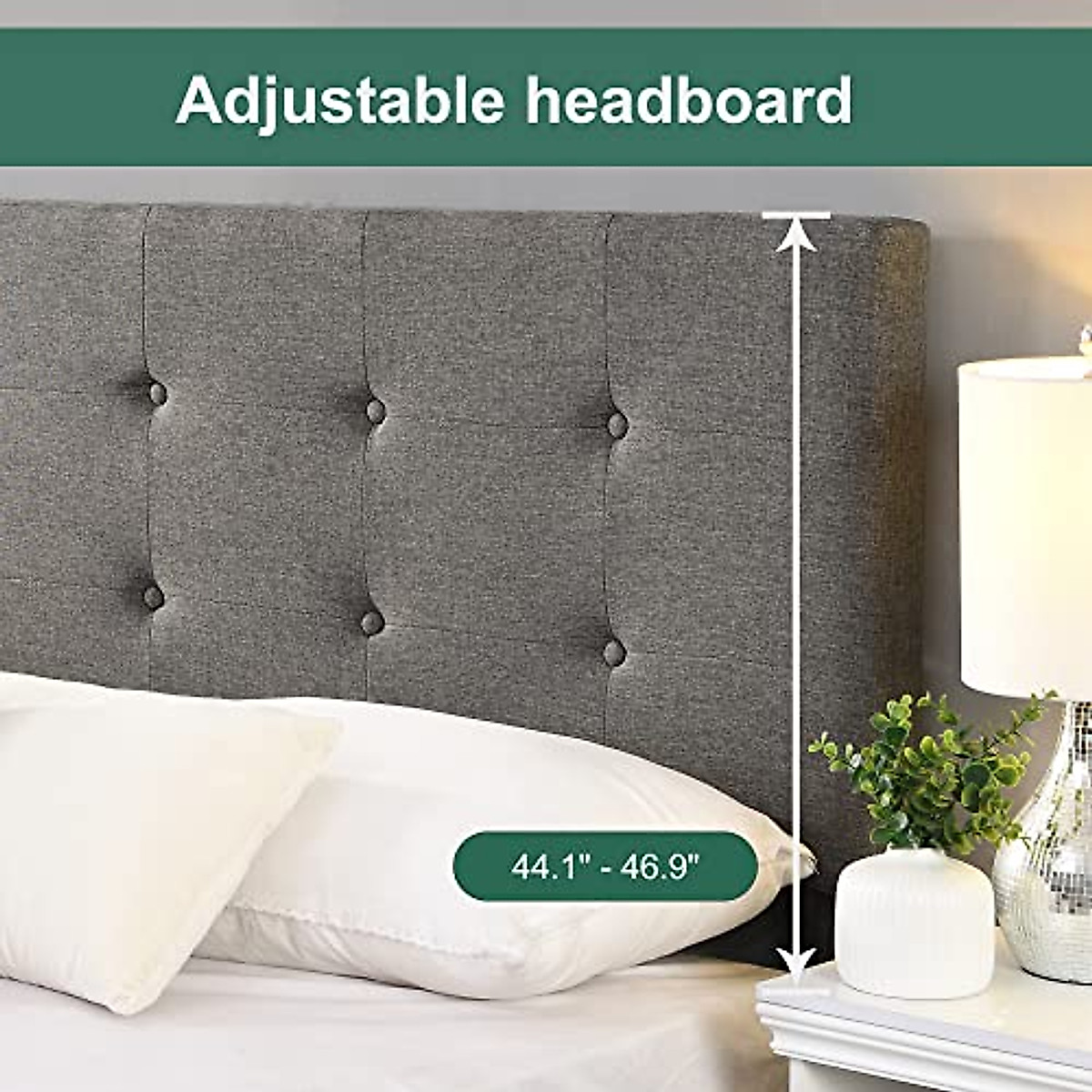 RHIZOME Queen Upholstered Platform Bed Frame with 4 Drawers Storage and Headboard Footboard, Mattress Foundation with Wooden Slats Support and No Box Spring Needed, Grey