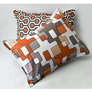 Minimal Style Geometric Shapes Duvet Quilt Cover Scandinavian Midcentury Modern Geo Print 100-percent Cotton Bedding Set Soft Casual Retro Mosaic Orange Blush Taupe King Full Queen or Twin (Twin)