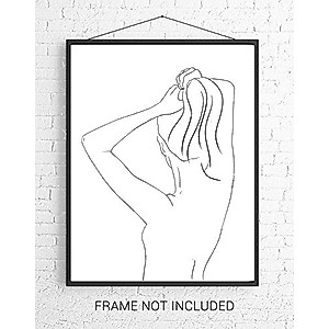 Abstract Female Form Pulling Hair Up Line Art - 11x14 UNFRAMED Minimalist Decor Wall Print of Woman’s Body Shape in Black on White