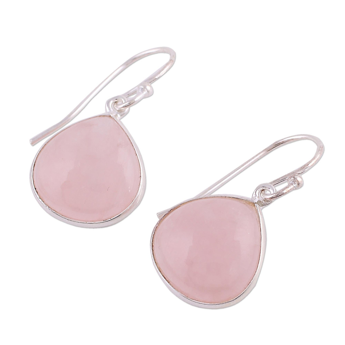 NOVICA Artisan Handmade Rose Quartz Dangle Earrings Sterling Silver from India Pink Birthstone [1.2 in L x 0.6 in W x 0.2 in D] ' Dancing Soul'