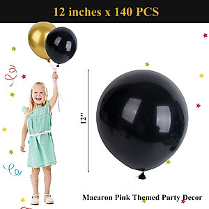 MCPINKY 140PCS Black Balloons, 12 Inch Latex Balloons Garland Arch Kit for Wedding Birthday Baby Shower Graduation Party Decor