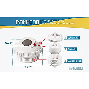 MAKHOON 3/4" Directional Flow Eyeball Inlet Jet for Compatible with Hayward SP1419D with 1-1/2" MIP Threa White Opening Hydrostream Return Jet Replacement Part(6 Pack)