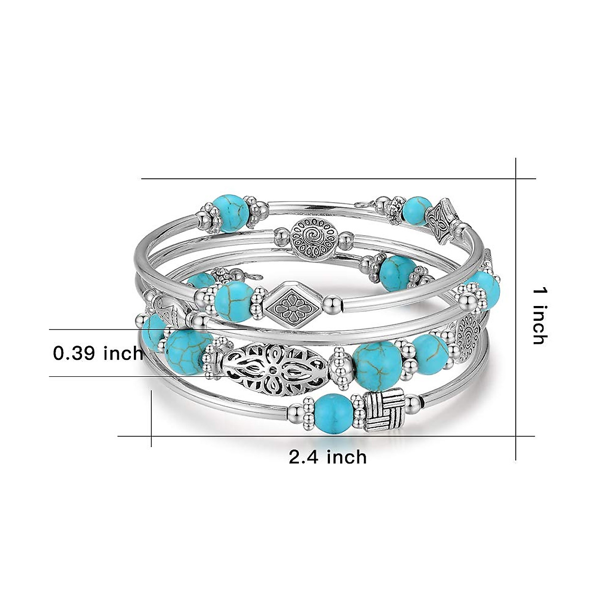 BULINLIN Layered Wrap Bangle Turquoise Bracelet - Bead Bracelet with Natural Agate Stone, Gifts For Women (01-Turquoise)