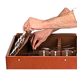 AdirHome Kitchen Silverware Utensil Holder, Leather Storage Box with Organizer Tray for Kitchen Tools Accessories Flatware Cutlery Set Knife Holder, Brown