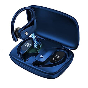 eDealz Bluetooth Wireless 5.0 Waterproof Sweatproof Sport Activity Earbud Headphones with Microphone, Rechargeable 48hr Charging Case Powerful Surround Stereo Bass and Passive Noise Cancelling (Blue)