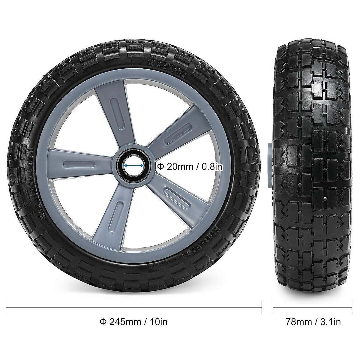 LIXADA 10" Kayak Trolley Tire Kayak Trailer Tire Puncture-Proof Tire Wheel for Kayak Canoe Trolley Cart Replacement Tire Wheel 1pc