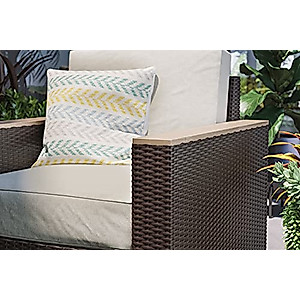 Homestyles 6800-10 Palm Springs Outdoor Arm Chair with Cushion, Weatherproof Woven Wicker Rattan with Acacia Wood Accents, 1 Person, Beige