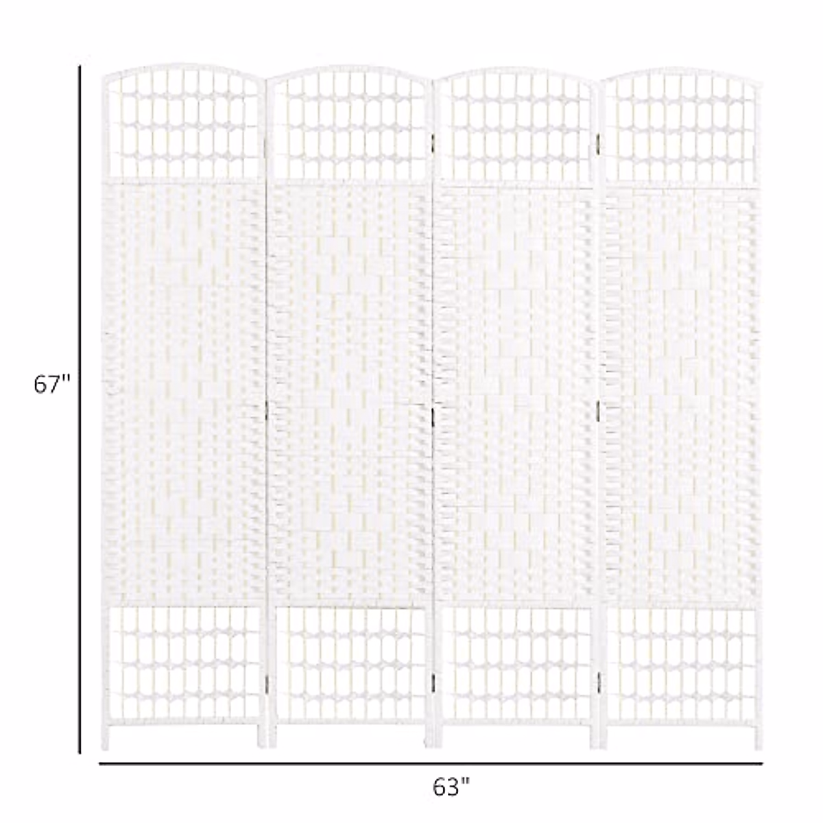 HOMCOM 4 Panel Room Divider, Folding Privacy Screen, 5.6' Room Separator, Wave Fiber Freestanding Partition Wall Divider for Rooms, Home, Office, White