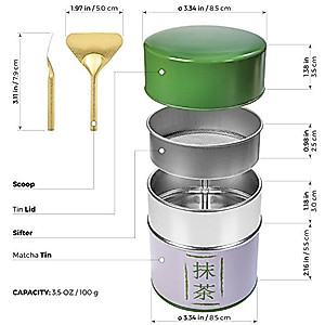 Tealyra - Matcha Plated Aluminum Tin and Stainless Steel Mesh Sifter and Scoop - Matcha Green Tea Strainer Can - Removable Sifter Part - Make Perfect Matcha - Holds Up To 113g (4-ounce)