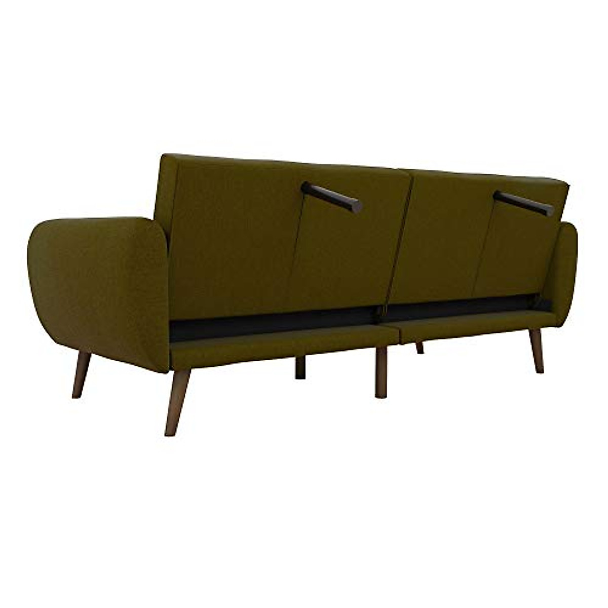 Novogratz Brittany Sofa Futon, Premium Linen Upholstery and Wooden Legs, Green Linen