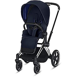 Cybex Priam 3 Complete Stroller, One-Hand Compact Fold, Reversible Seat, Smooth Ride All-Wheel Suspension, Extra Storage, Adjustable Leg Rest, Indigo Blue with Chrome/Black Frame