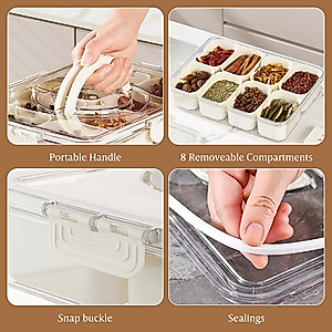 JDISANGI Divided Serving Tray with Lids and Handle, 8pcs Removable Snack Box container for Fruit, Candy, Veggie, Nuts, Snacks, Charcuterie Container Snackle Box for Party, Entertaining, Picnic