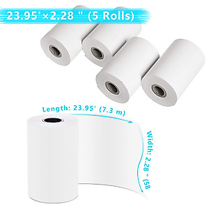 USHINING Print Paper for Kids Instant Print Camera 5 Rolls for instant kids camera, White (Length: 23.95 Feet/Width: 2.28 Inches)