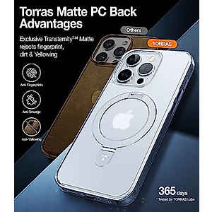 TORRAS 360° Rotatable Ring for iPhone 14 Pro Case [Compatible with Magsafe] with Stand, Magnetic Ring Mil-Grade Shockproof Translucent Back Slim 14 Pro Phone CaseOstand R, Mist Clear