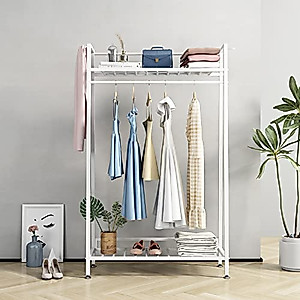 Metal Clothing Rack Modern Clothes Rack with 2- tier Shelf Clothes Display Racks for Bedroom, Boutique, Cloth Store Metal Pipe Hanging Rack-white