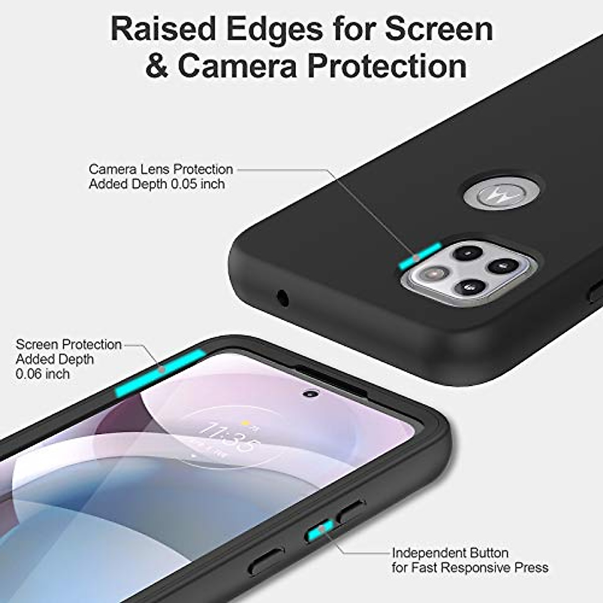 V/A for Motorola One 5G Ace Case with Built-in Screen Protector, Full Body Protection Shockproof Cover Case, [Rugged PC Front Bumper + Soft TPU Back Cover] Armor Protective Phone Case (Black)