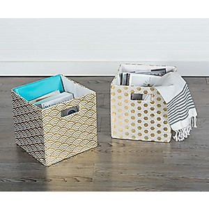 DII Collapsible Hard Sided Bin, Waves, Gold, Large