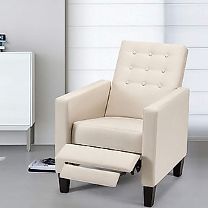 ECOTOUGE Massage Mid-Century Modern Fabric Recliner, 2 Set of Push Back Recliner Chair w/Side Pocket and Button Tufted Single Sofa Chair for Adults Livingroom Bedroom Home and Office, Beige
