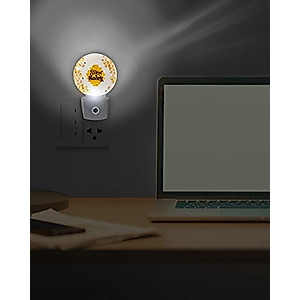 ILYBEEN Farm Sweet Honey Bee with Honeycomb LED Night Lights Plug-in Nightlight with Auto Dusk to Dawn Sensor, Hexagon on Burlap Cotton Round Lamp for Bedroom,Hallway,Bathroom