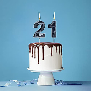 21st Number Birthday Candles 3D Diamond Shape Numeral Candles Happy Birthday 21 Candles Cake Topper for Birthday Wedding Decoration Theme Party Anniversary, 2 Inch (Black)