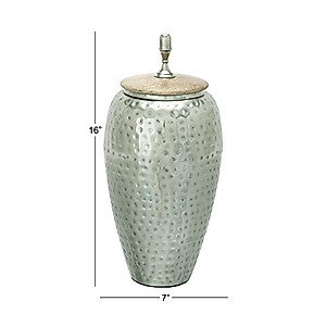 Deco 79 Contemporary Metal Abstract Decorative Jars, 7" x 7" x 16", Silver