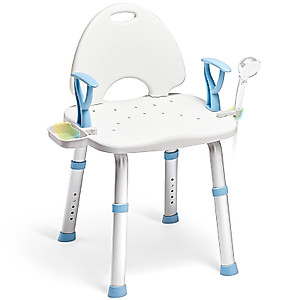 OasisSpace Shower Chair for Inside Shower - 450lbs Heavy Duty Bathroom Shower Chair with Back and Arms, Wide Seat Shower Stool with Handles, Adjustable Handicap Shower Seat for Senior and Disabled