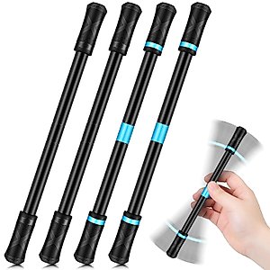 4 Pieces Pen Spinning Spinner Pen Gaming Pen Spinning Mod Gaming Spinning Pens Flying Spinning Pen Finger Rotating Pen for Kids Teens Student Games Learning Office Supplies (Black, Blue)