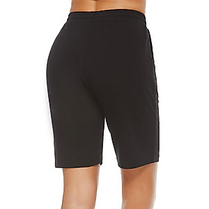 Stelle Womens Bermuda Knee Length Exercise Running Lounge Sweat Shorts with Deep Pockets (X-Large, 10" Black)