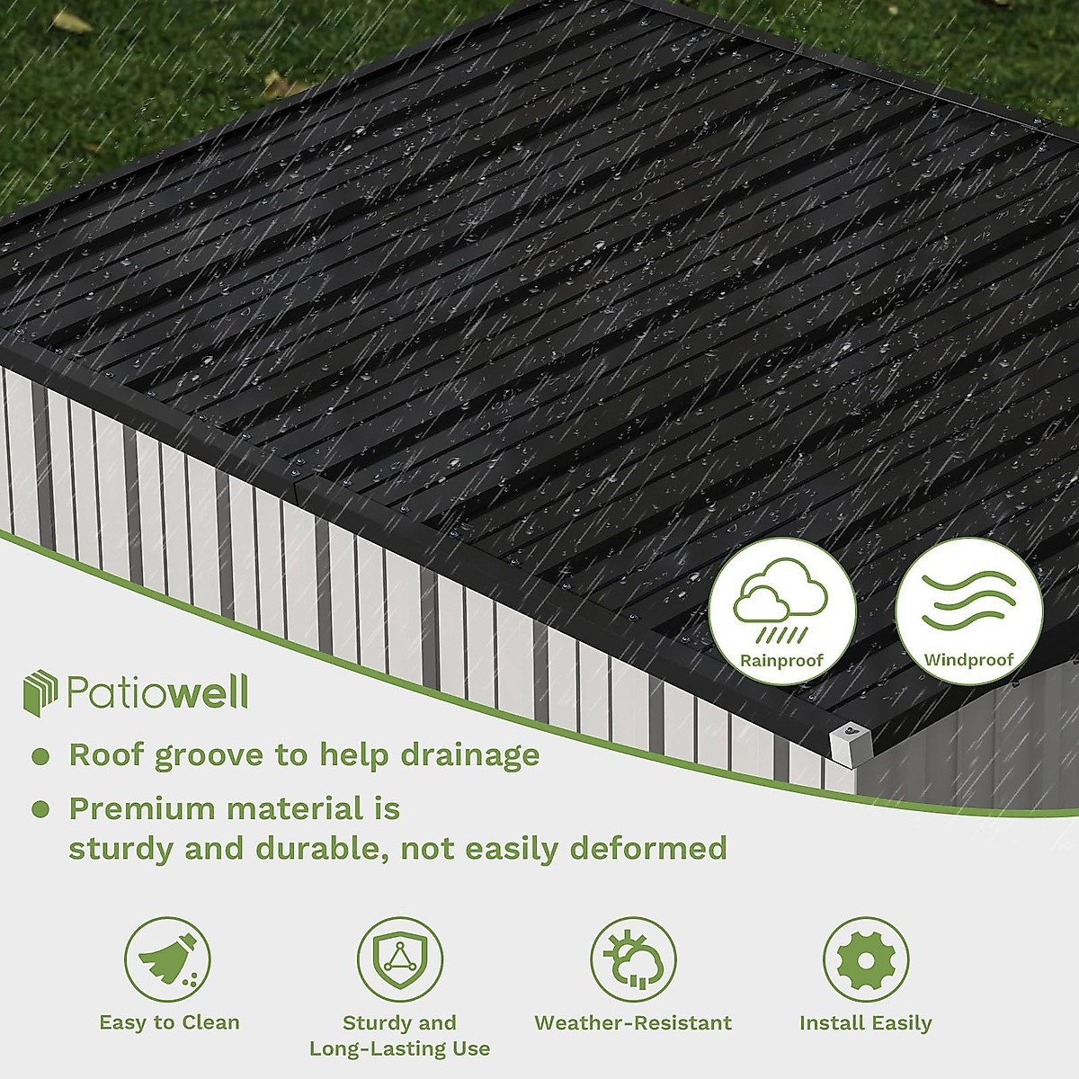 Patiowell 6x4 FT Outdoor Storage Shed, Water-Resistance Metal Outdoor Sheds with Vents & Lock, Garden Shed of Galvanized Steel for Lawn, Patio, Backyard Garden Tools, Bikes, White