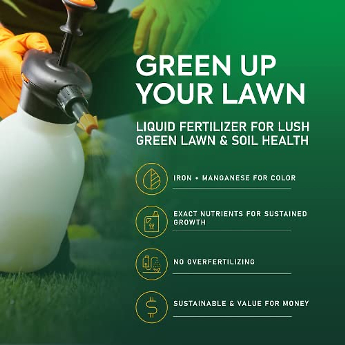 Green Organic Fertilizer - Grass Fertilizer for Greener Color & Sustained Growth, Lawn Food That Conditions & Nourishes Soil, No Harsh Chemicals Turf Care, 32 oz. Lawn Food for 5,000 sq. ft.