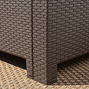 Christopher Knight Home St. Lucia Outdoor 3-Seater Faux Wicker Rattan Style Sofa with Water Resistant Cushions, Brown / Mix Beige