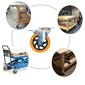 N/A 5 Inches Heavy Duty Polyurethane Caster Wheels Anti-Skid Swivel Casters Wheels with 360 Degree for Set of 4 Orange (2PCS Locking Swivel Casters 2PCS Fixed Caster Wheels), XP-06