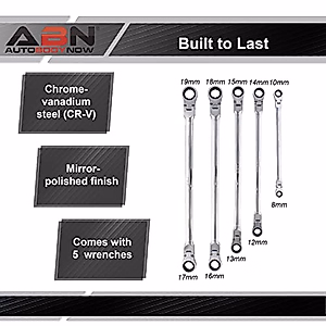 ABN 5pc Ratcheting Wrench Set - Ratchet Tools Double End Flex Head Replacement Tools for Metric Ratcheting Wrench Set