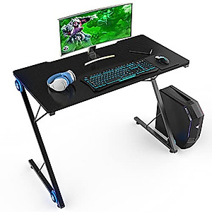 SMUG LED Lights, 40 Inch Simple Style, Home Study Desk, Modern Computer Game Table, Office Writing Workstation, Black