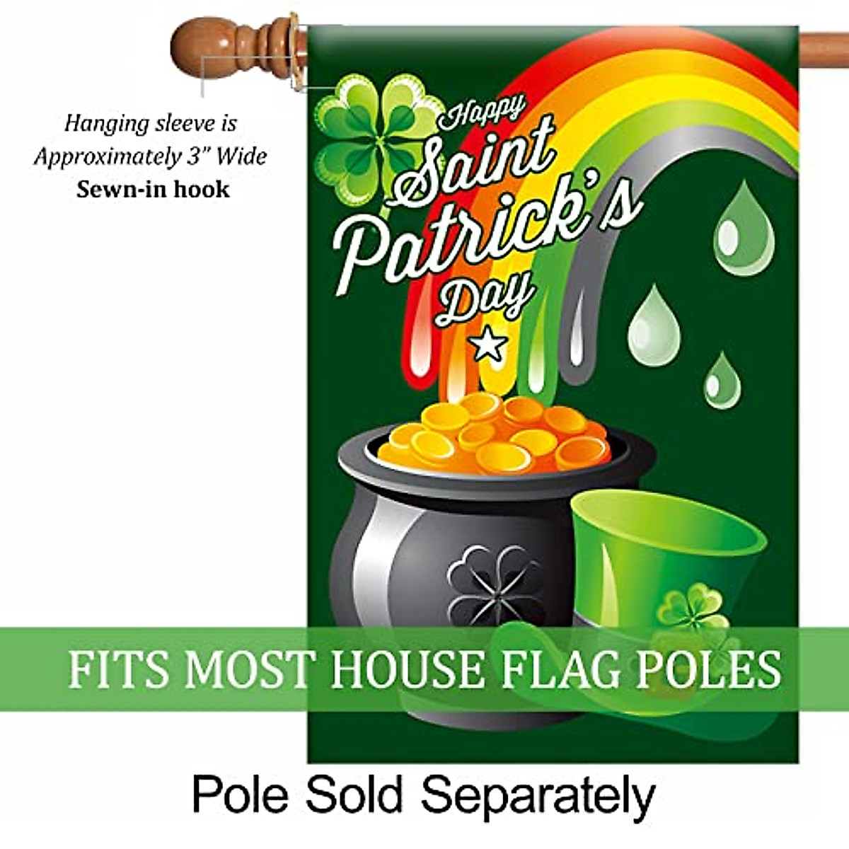 Texupday Happy St. Patrick's Day Shamrock Rainbow Pot Gold Decoration Garden Flag Outdoor Yard Decor 28" x 40"