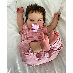 KOKOMANDY Cute 24inch Realistic Reborn Baby Dolls Toddler Girl That Look Real Soft Silicone Weighted Newborn Bebe with Brown Hair Rebirth Smile Babies Cuddy Toys